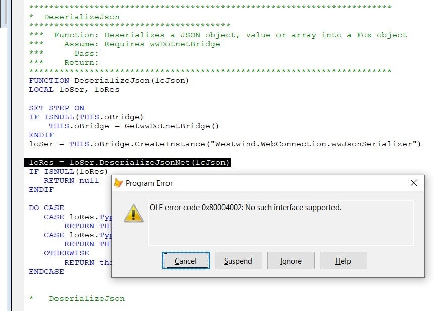 Error: no such interface supported - West Wind Technologies Support