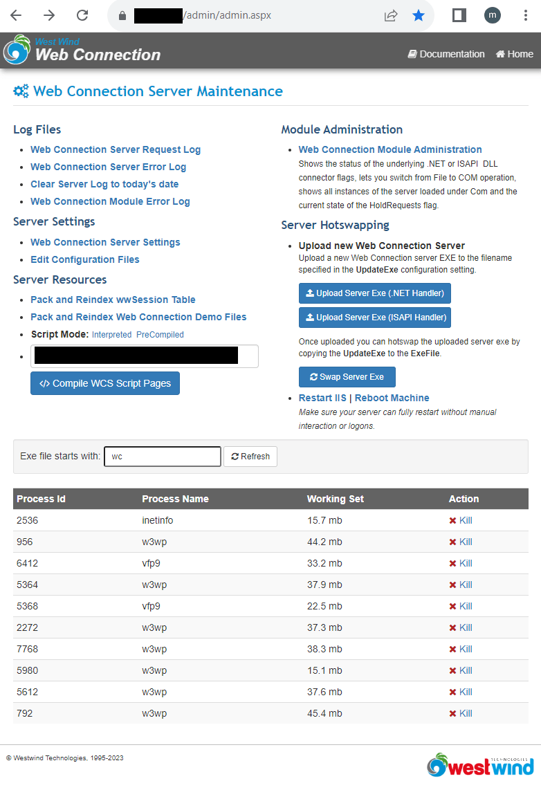 Server Maintenance admin/admin.aspx - West Wind Technologies Support